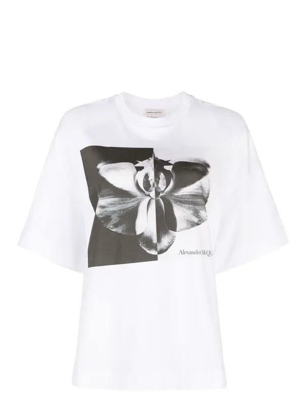 Alexander McQueen Photographic Orchid-print T-shirt - White