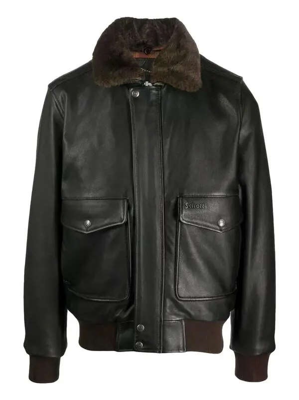 SCHOTT Spread-collar Leather Jacket - Brown