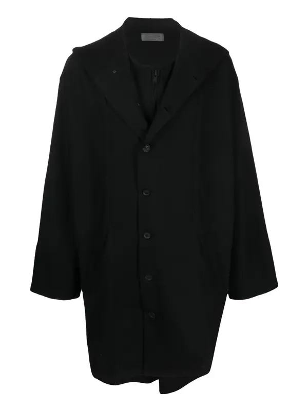 Yohji Yamamoto Single-breasted Hooded Coat - Black