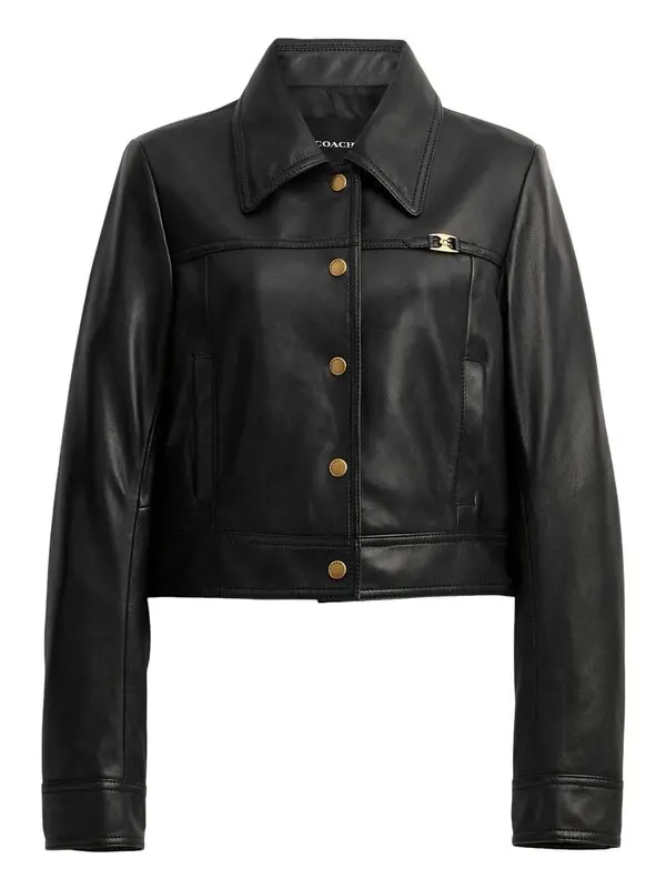 COACH Heritage C Snap-front Leather Jacket - Black