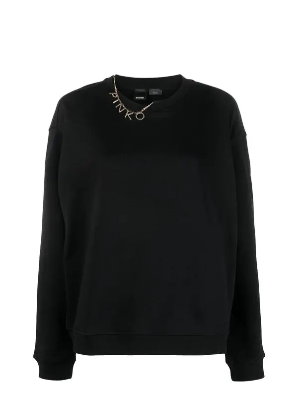 Pinko Cotton Sweatshirt With Logo Charm - Black