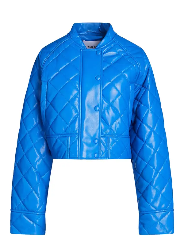 STAND STUDIO Ava Cropped Quilted Jacket - Blue