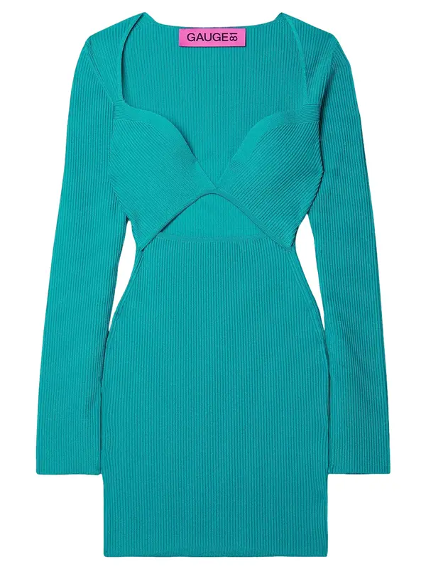 Gauge81 Cutout Ribbed-knit Mini Dress - Turquoise