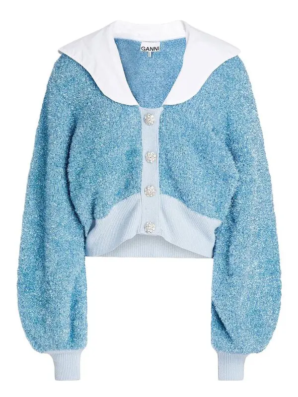 GANNI Bouclé-knit Tinsel Cardigan - Light Blue