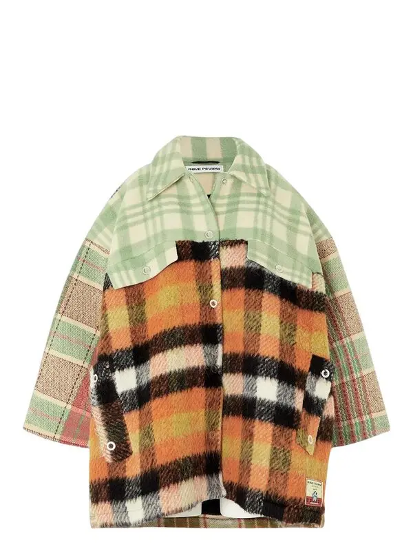 RAVE REVIEW Oversized Checked Brushed-felt Jacket - Orange