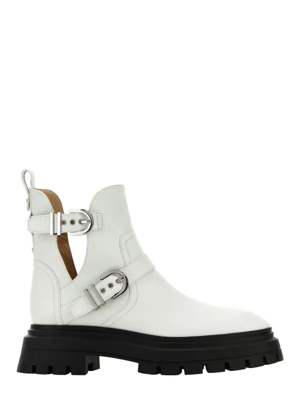 STUART WEITZMAN Leather Ankle Boots - White