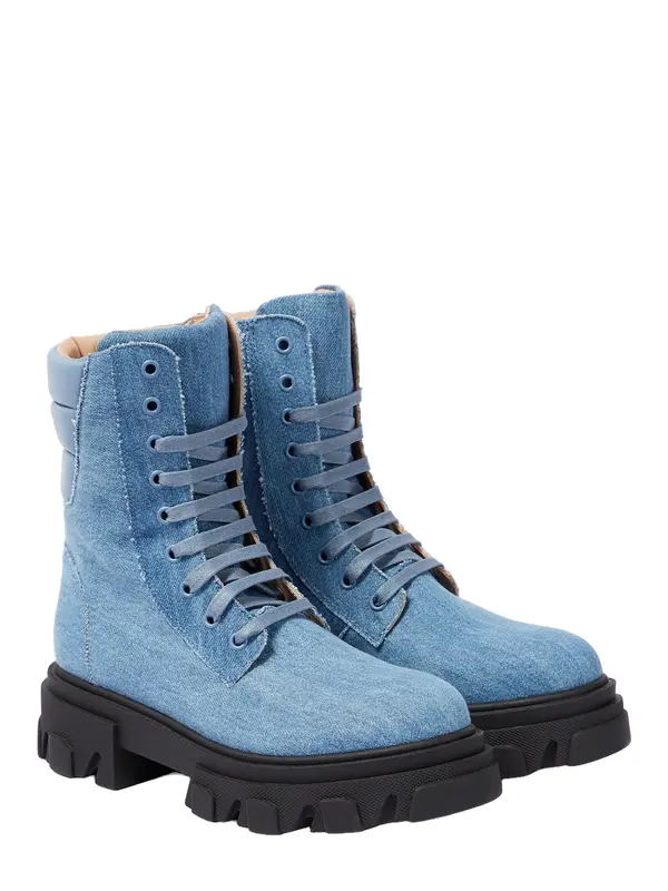GIA BORGHINI Gia 35 Denim Combat Boots - Blue