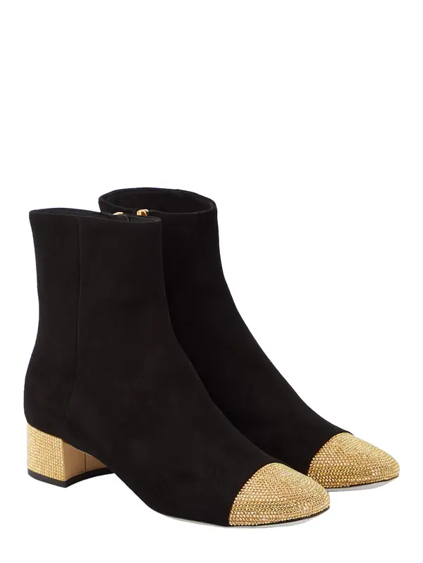Rene Caovilla Embellished Suede Ankle Boots - Multicoloured