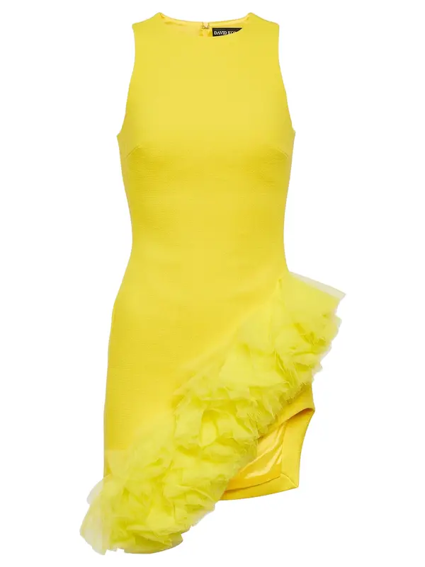 David Koma Ruffled Virgin Wool Crêpe Minidress - Yellow