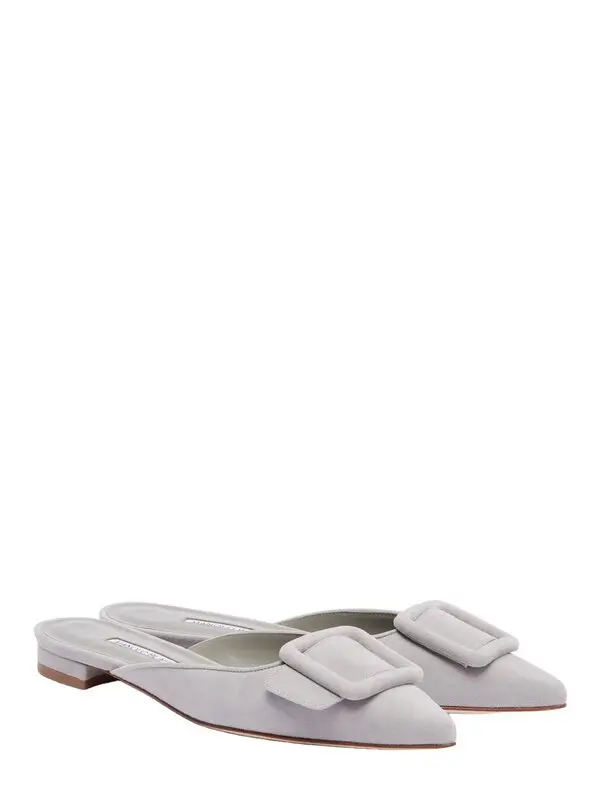 Manolo Blahnik Maysale Suede Mules - Grey