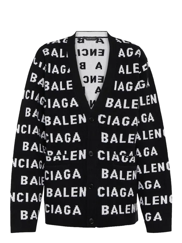 Balenciaga Logo Jacquard Wool-blend Cardigan - Multicoloured