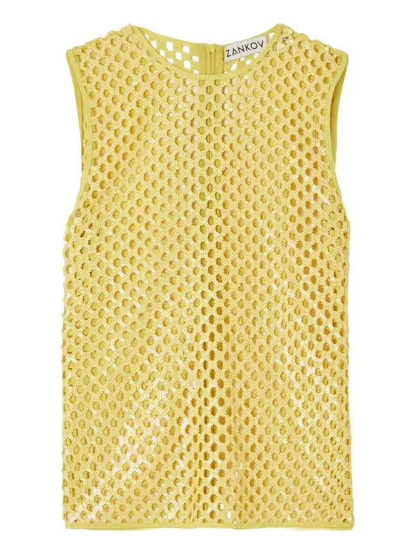 ZANKOV Dushka Sequined Knit Top - Yellow