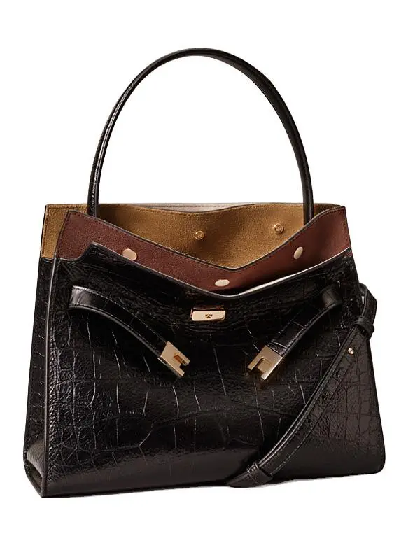 Tory Burch Small Lee Radziwill Embossed Double Bag - Black