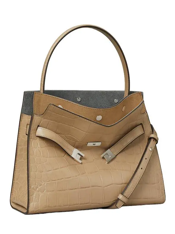 Tory Burch Small Lee Radziwill Embossed Double Bag - Light Hickory