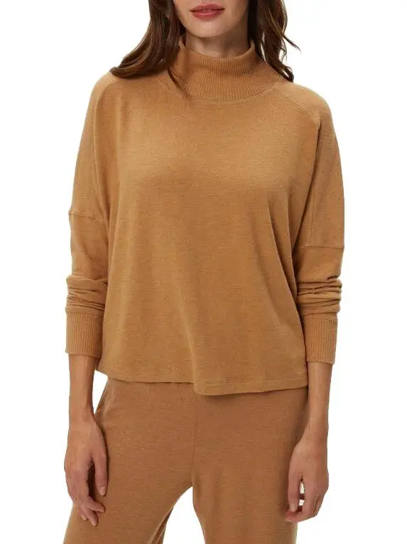 Michael Stars Frida Mock Neck Brushed Jersey Top - Cumin