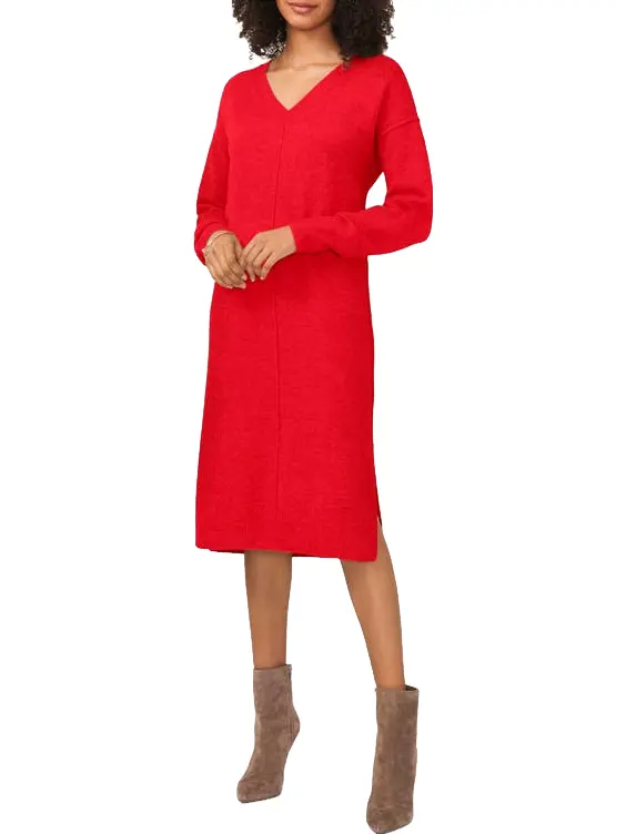 Vince Camuto Exposed Seam Long Sleeve Sweater Dress - Luminous Red