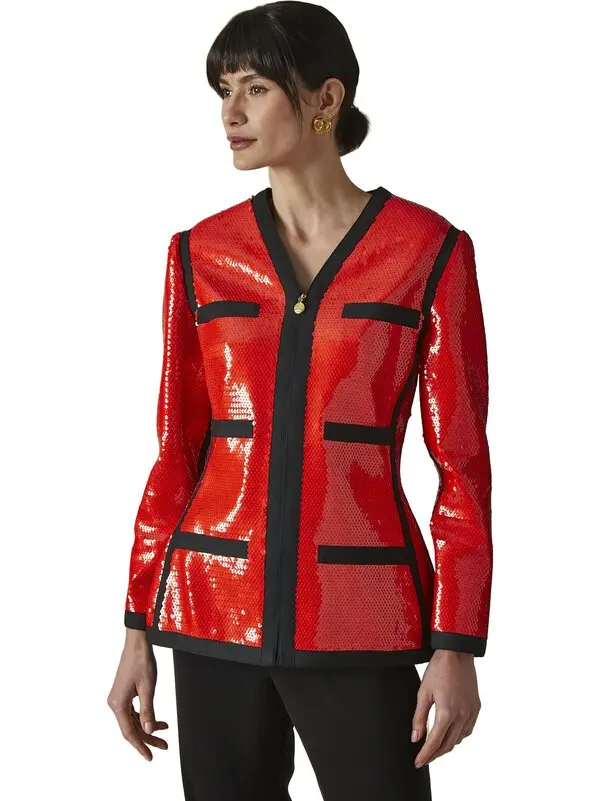 Chanel Sequined Zip Blazer - Red