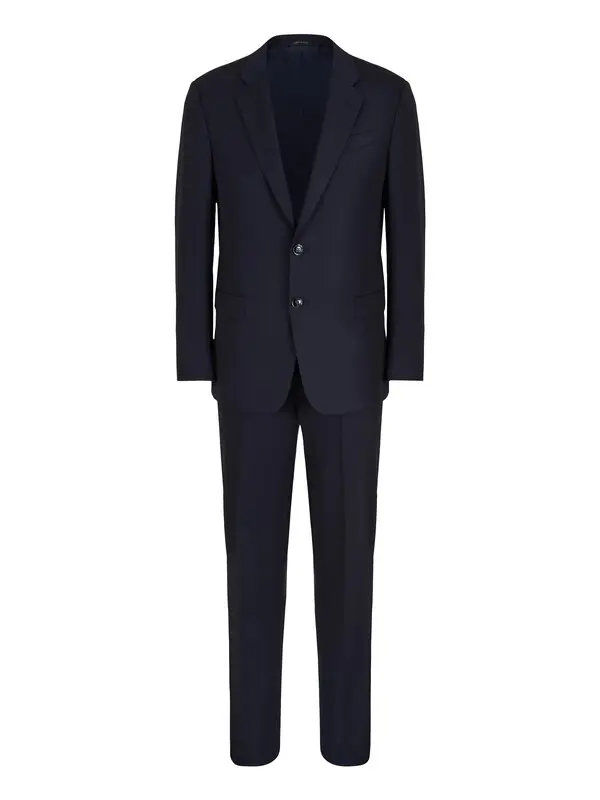 Giorgio Armani Single-breasted, Water-repellent Wool Suit From The Soft Line - Navy_blue