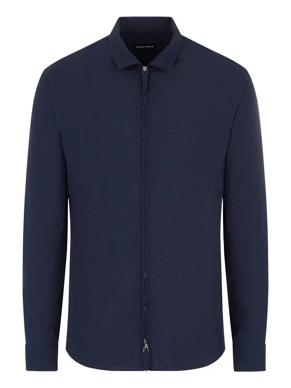 Giorgio Armani Zipped, Cotton-seersucker Shirt - Blue
