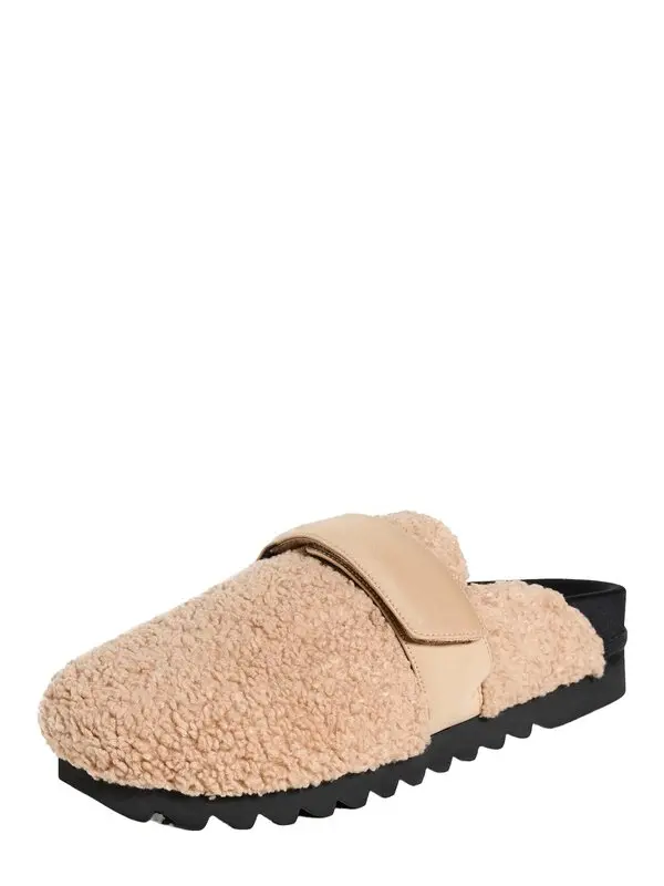 ROAM Fuzzy Loafer Mules - Beige