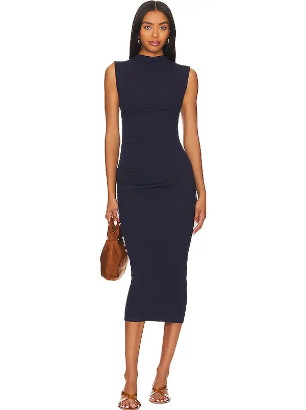 Enza Costa Silk Knit Sleeveless Twist Midi Dress In Navy - Dark Navy