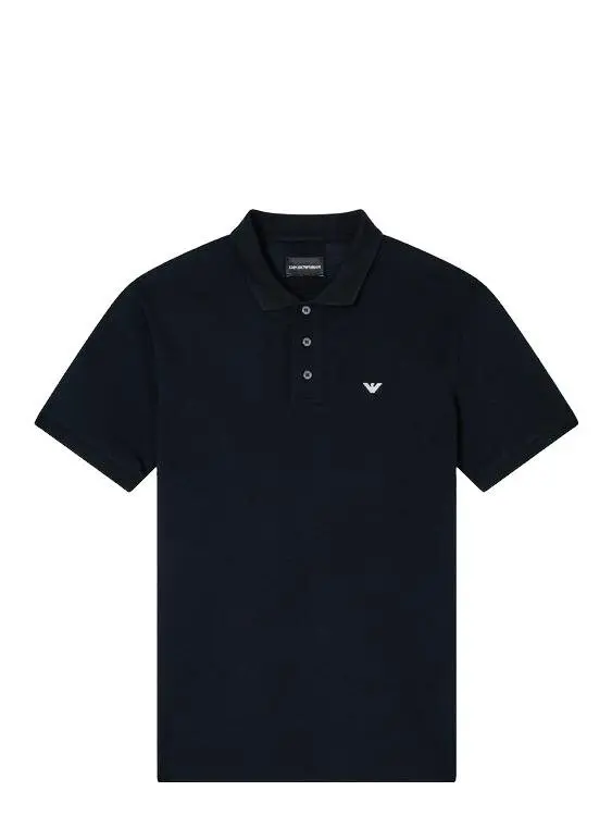 Emporio Armani Mercerised Piqué Polo Shirt With Micro Eagle - Navy