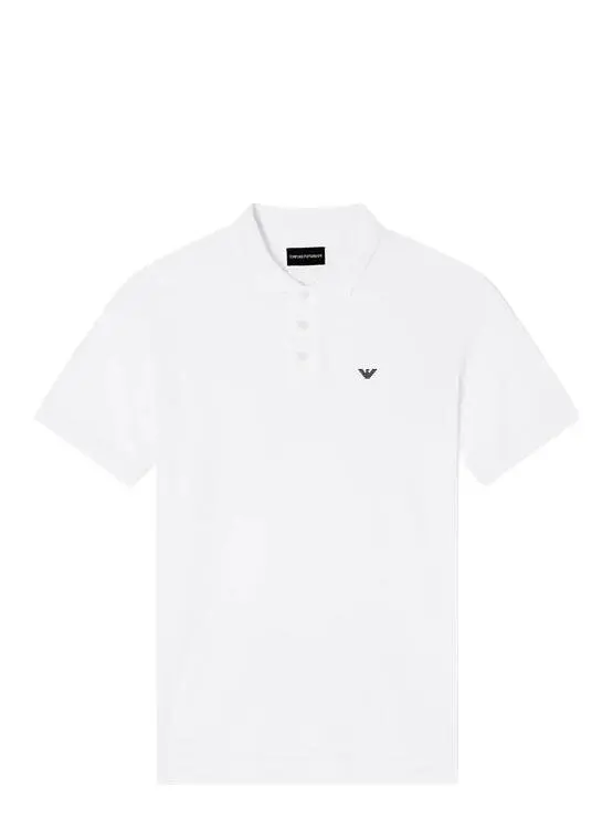 Emporio Armani Mercerised Piqué Polo Shirt With Micro Eagle - White