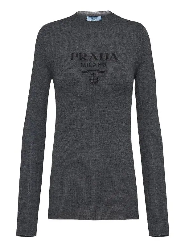 Prada Superfine Wool Crew-neck Sweater - Grey