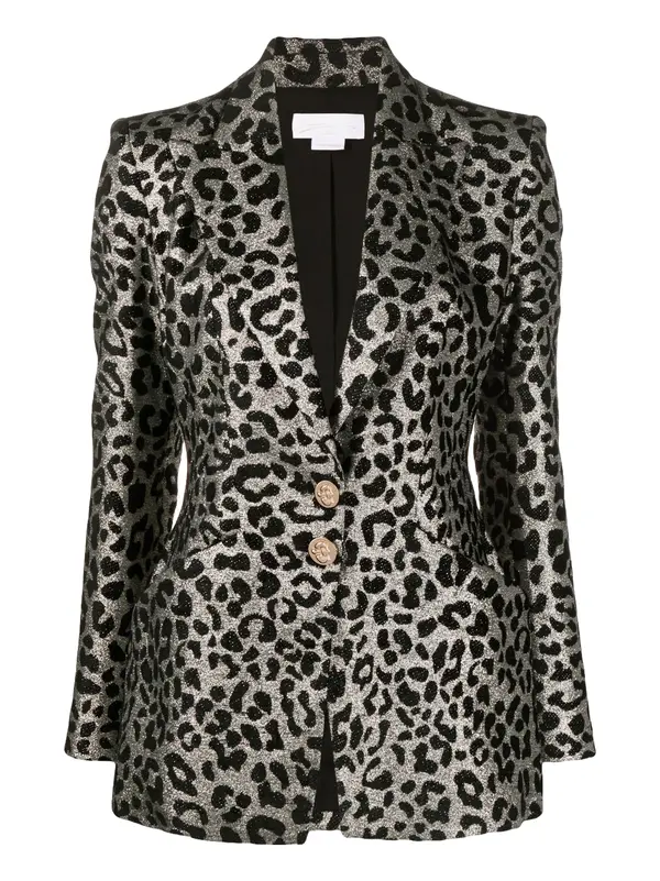 GENNY Leopard-jacquard Single-breasted Blazer - Silver