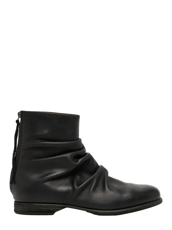 Yohji Yamamoto Pleat-detail Leather Ankle Boots - Black