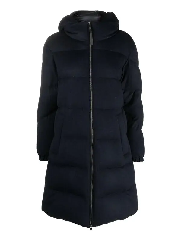 Woolrich Funnel-neck Padded Wool Coat - Blue