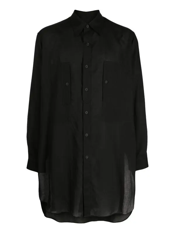 Yohji Yamamoto Pointed-collar Long-length Shirt - Black