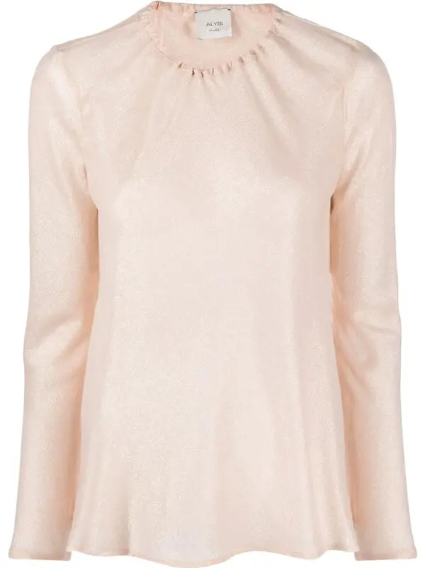 ALYSI Lurex-detail Long-sleeve Blouse - Pink