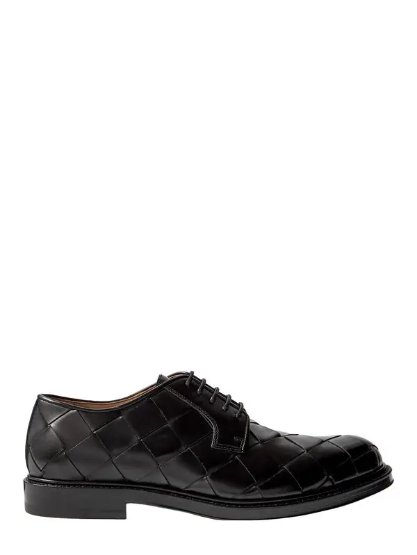 Bottega Veneta Intrecciato Leather Derby Shoes - Black