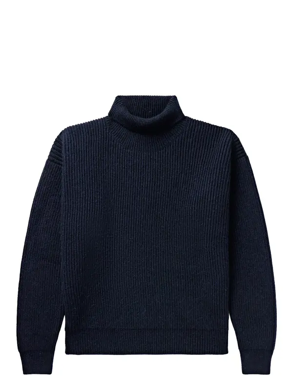 Loro Piana Ribbed Cashmere And Mohair-blend Rollneck Sweater - Blue