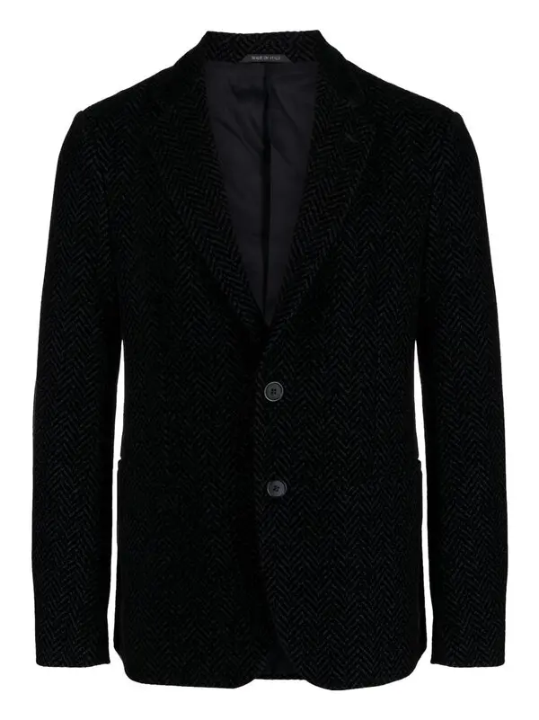 Giorgio Armani Textured-finish Notched-lapels Blazer - Blue