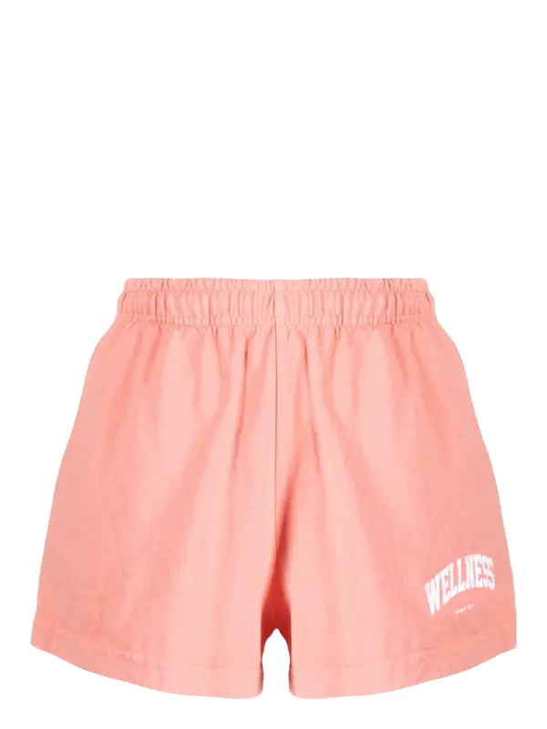 SPORTY & RICH Slogan-embroidered Cotton Shorts - Pink