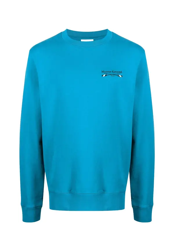 Maison Kitsuné Logo-embroidered Cotton Sweatshirt - Blue