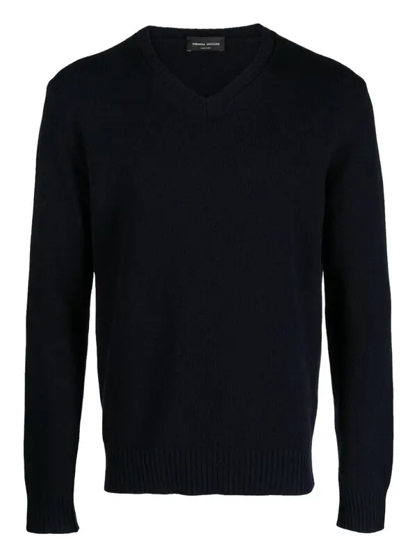 ROBERTO COLLINA V-neck Merino Wool Jumper - Blue