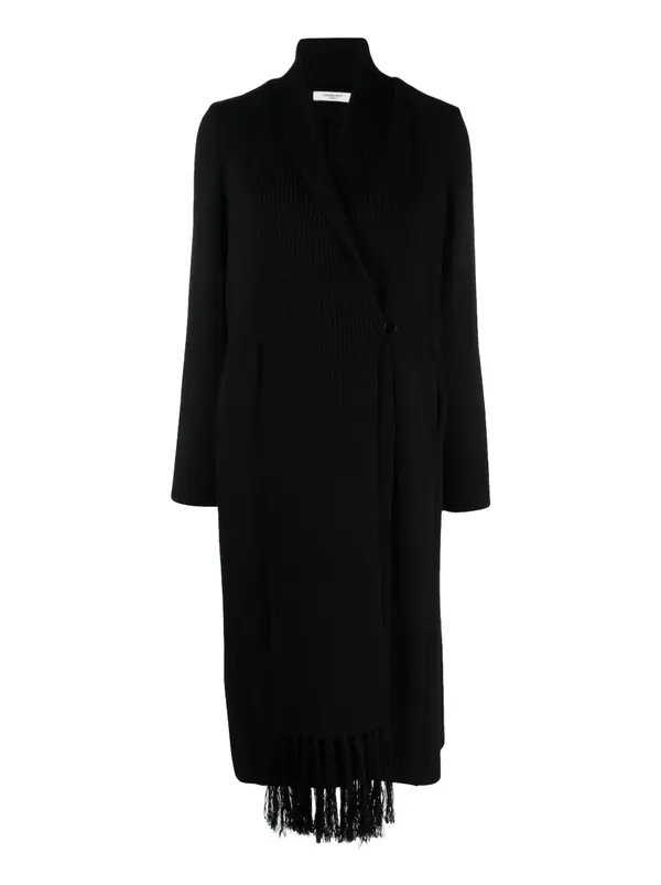 CHARLOTT Double-breasted Knitted Wool Coat - Black
