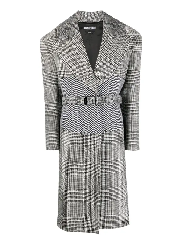 TOM FORD Houndstooth-pattern Belted Coat - Black