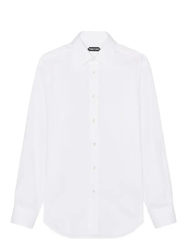TOM FORD Cotton Silk Serge Fluid Fit Shirt In White - Optical White