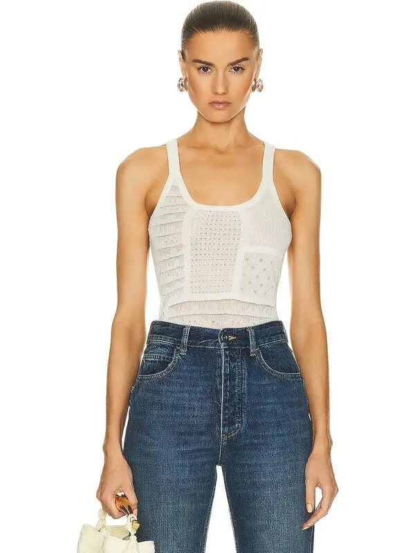 Bottega Veneta Cotton Mixed Pointelle Tank Top - Chalk