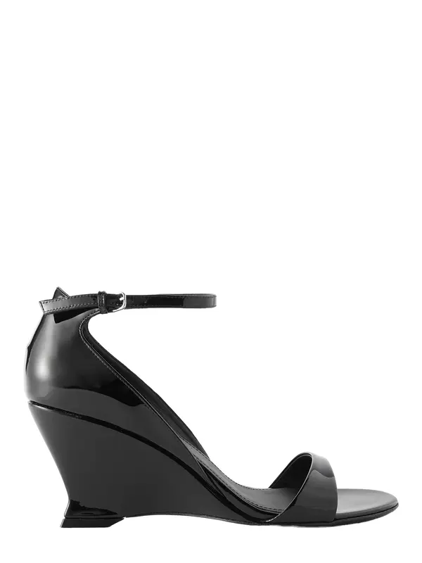 FERRAGAMO Vidette Patent-leather Wedge Sandals - Black