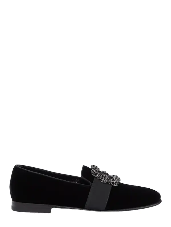 Manolo Blahnik Carlton Embellished Velvet Loafers - Black