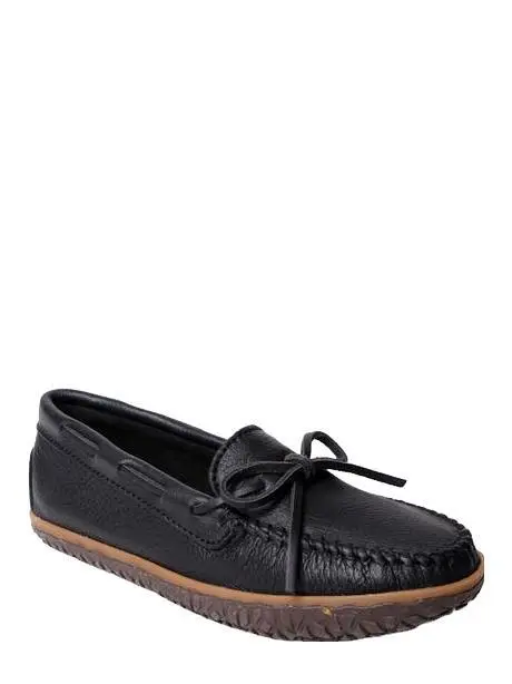 Minnetonka Deerskin Tread Slipper - Black