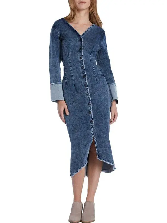 WASH LAB DENIM Corset Long Sleeve Midi Dress - Hannah Blue