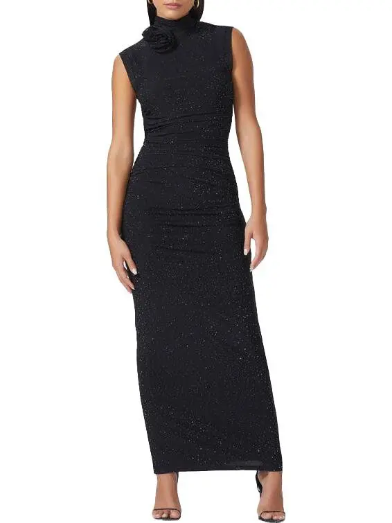 AFRM Germain Rosette Rhinestone Embellished Cutout Maxi Dress - Noir