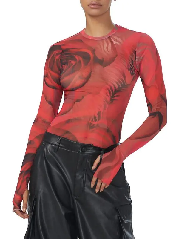 AFRM Kaylee Printed Mesh Top - Placed Large Rose
