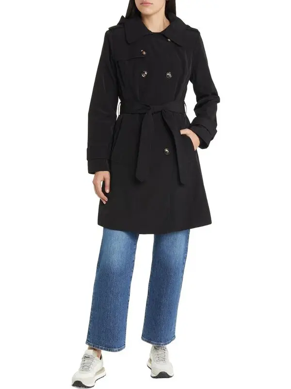 London Fog Belted Trench Coat - Black